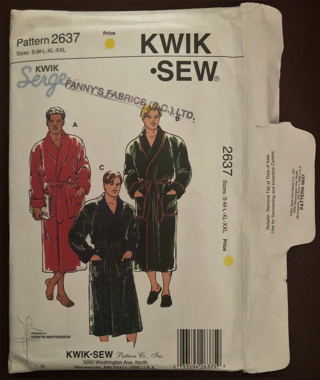 Men's Snuggly Wrap Robe in Three Versions Sewing Pattern Kwik Sew 2637 ...