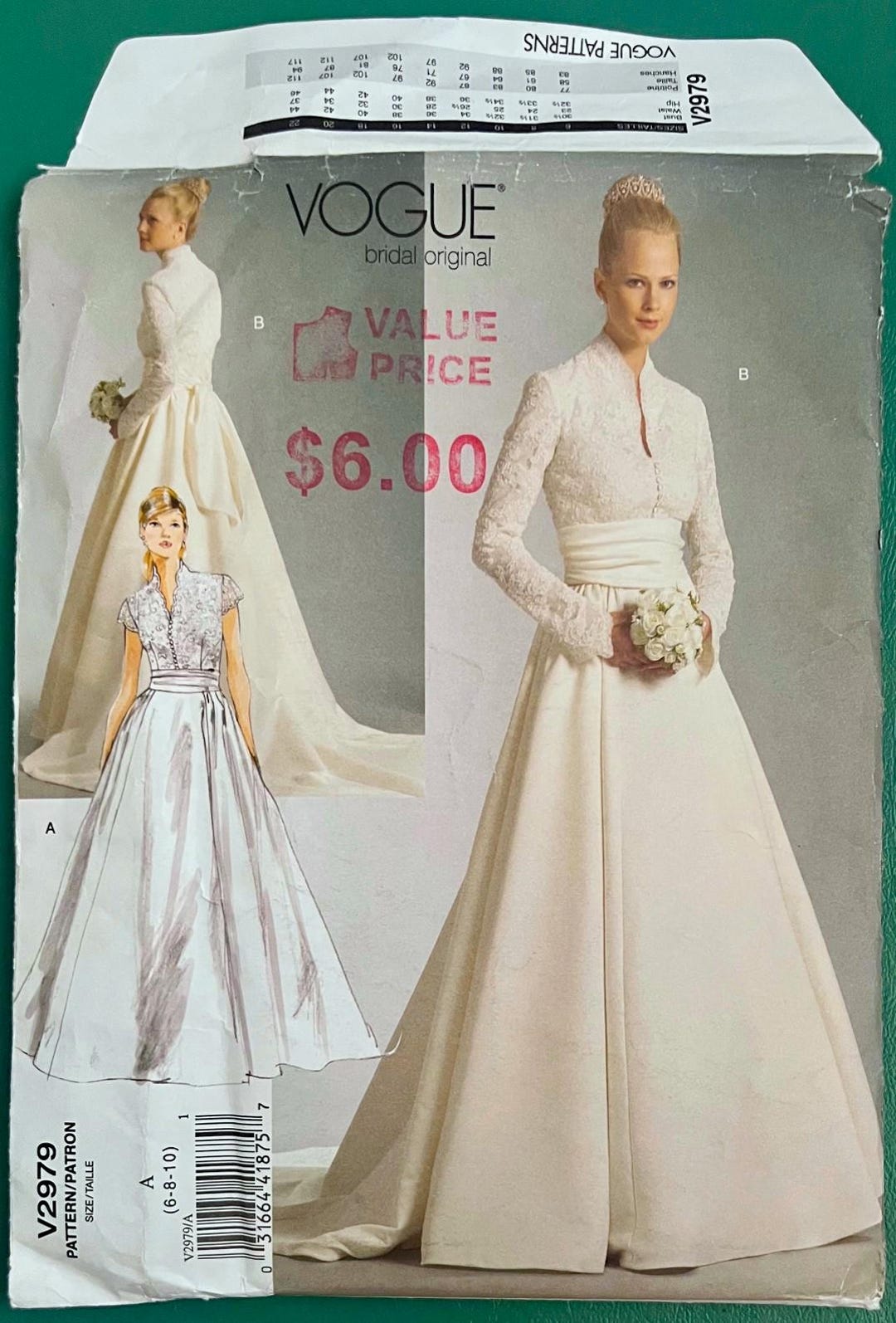 Beautiful Vintage Style Wedding Gown Sewing Pattern Vogue 2979. Size 6 ...