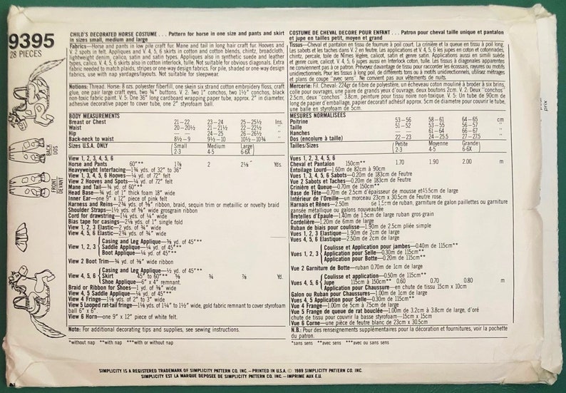 Retro 80's, Child's Horse, Unicorn Costume Sewing Pattern Simplicity ...
