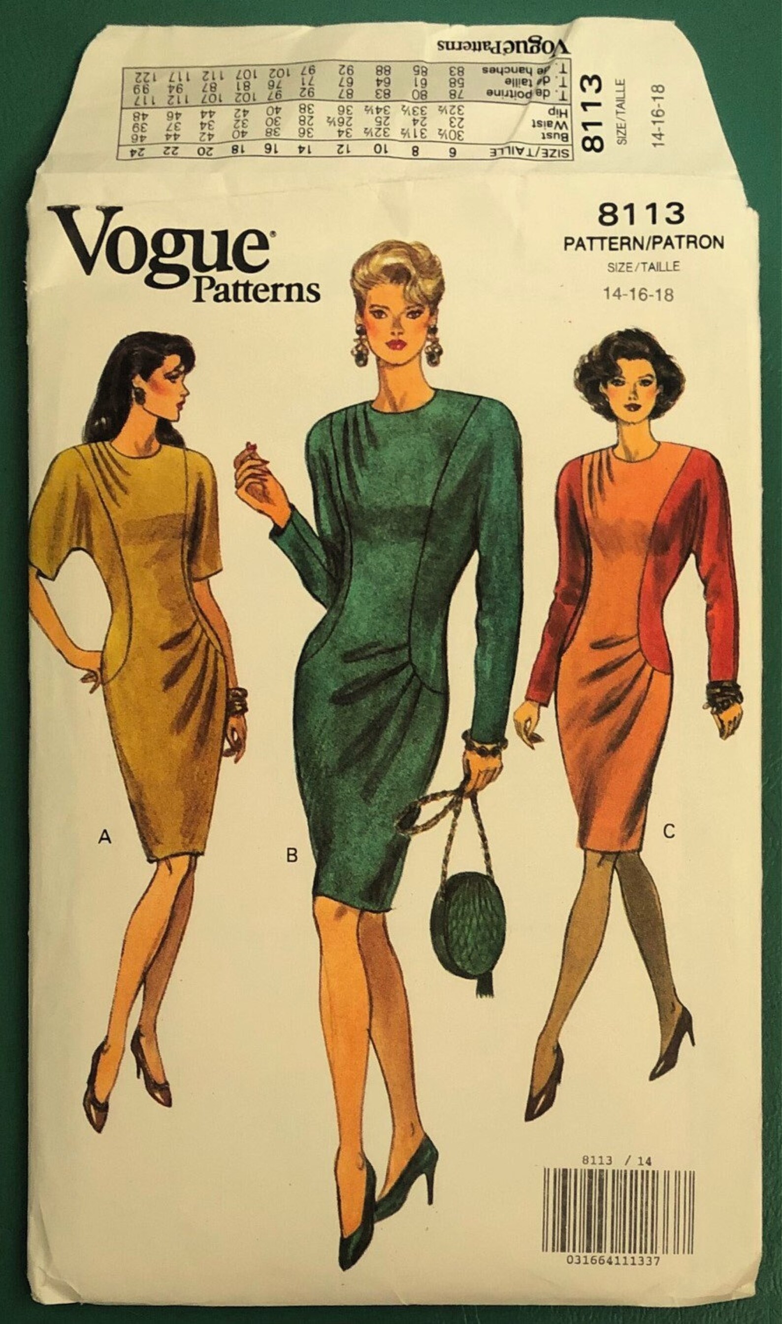 Vintage 90's, Tapered Dress With Visual Interest Details Sewing Pattern ...