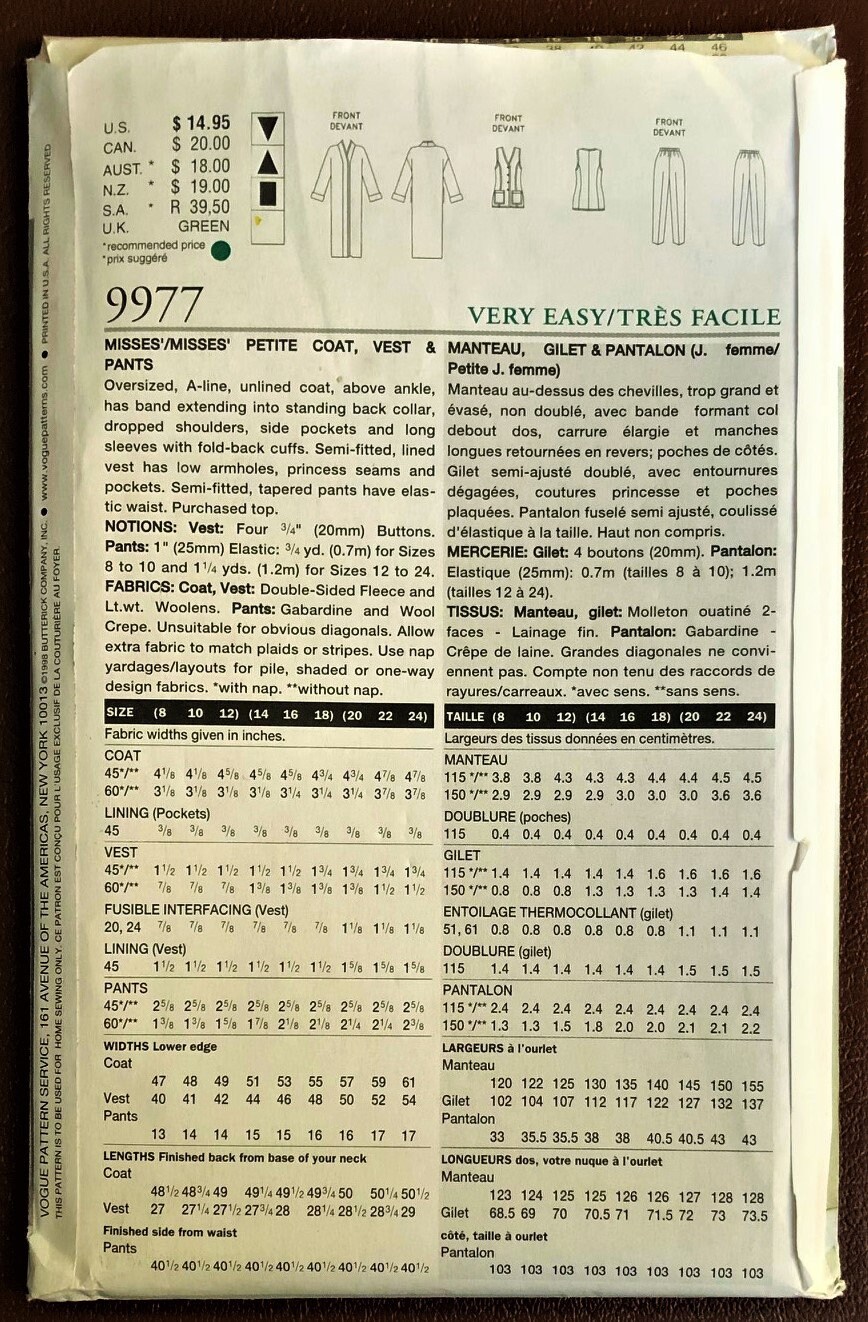 Vintage 90's Separates Including Long Coat, Vest and Tapered Pants ...