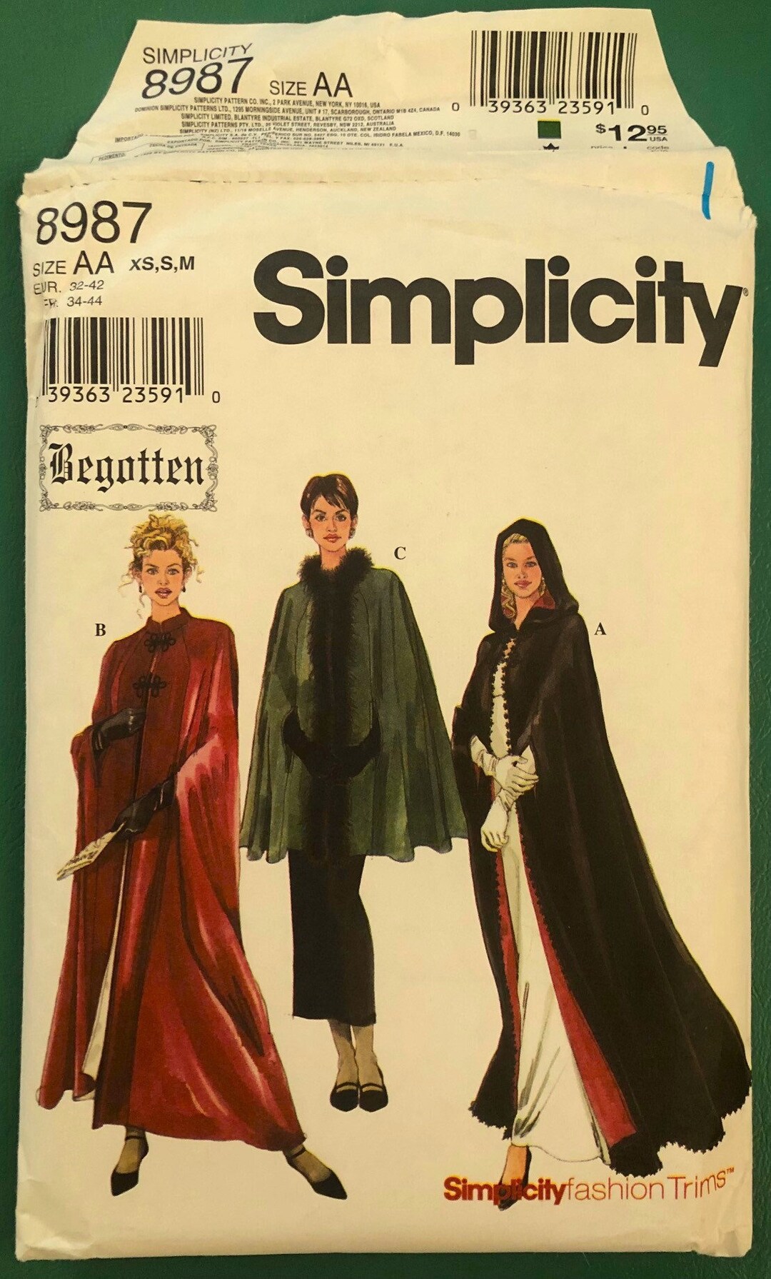 Gorgeous Lined Cape in 3 Styles Sewing Pattern Simplicity 8987. Size XS ...