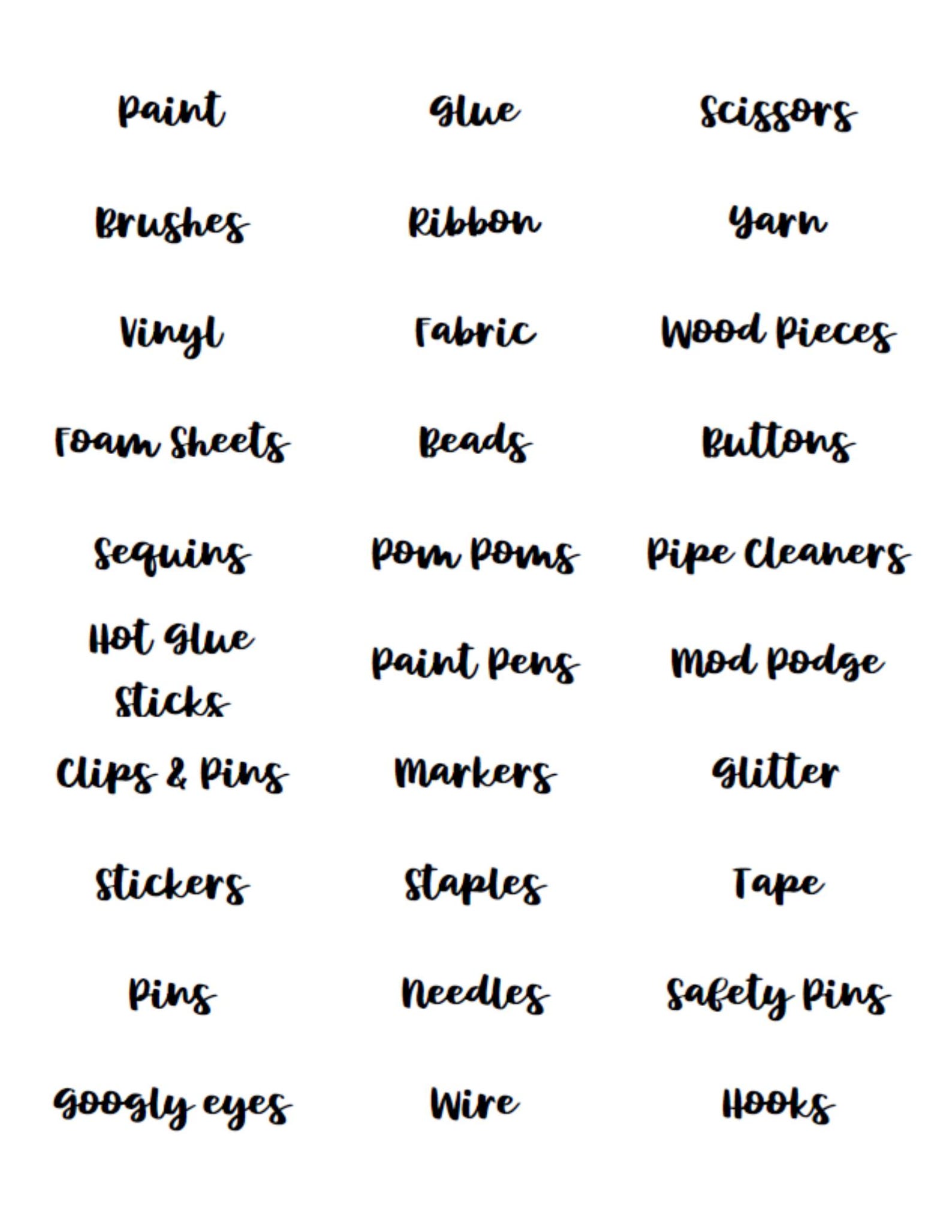Craft Supply Labels Printable – 5 Font Styles | 2 5/8" X 1" Label ...