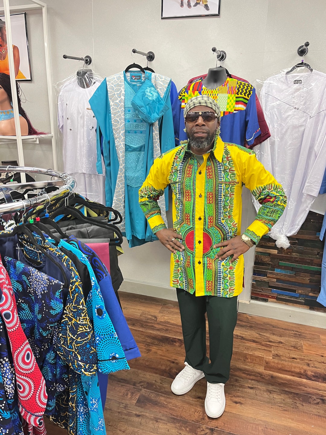 African Fabric Kitenge. Men Medium and Large Long Sleeve Shirts. Kenyan ...