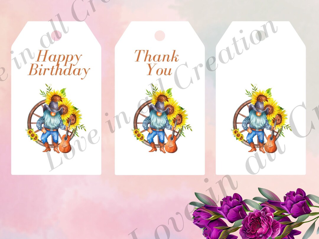 Printable Set Happy Birthday Tags Thank You Tags Plus - Etsy