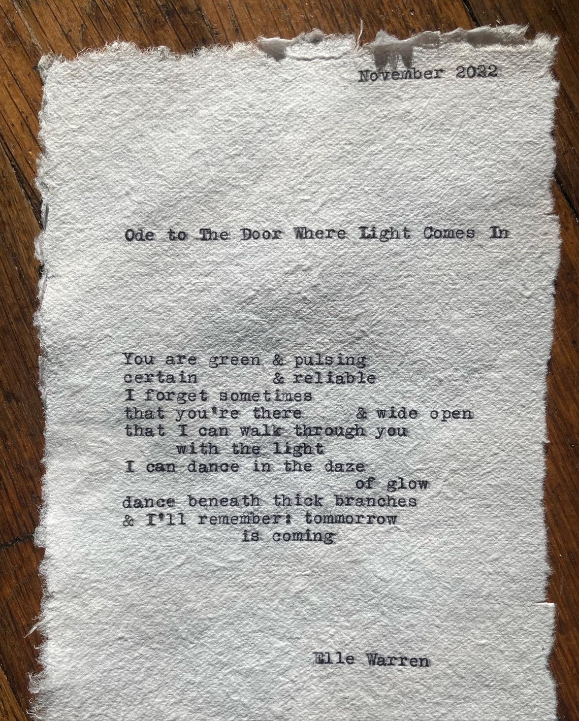 Custom Poem, Personalized Poem, Typewriter Poetry, Deckled Edge, Cotton ...