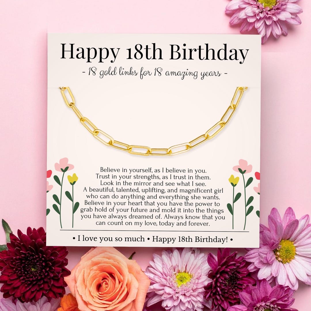 18th Birthday Necklace: Gold Paperclip Chain - 18 Bday Gift for ...