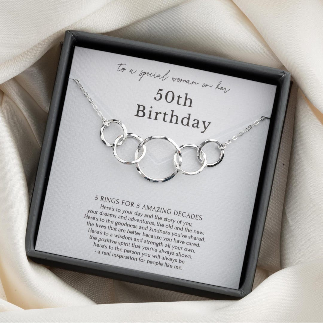 50th Birthday Necklace Gift for Her – 5 Ring 5 Decades Necklace ...