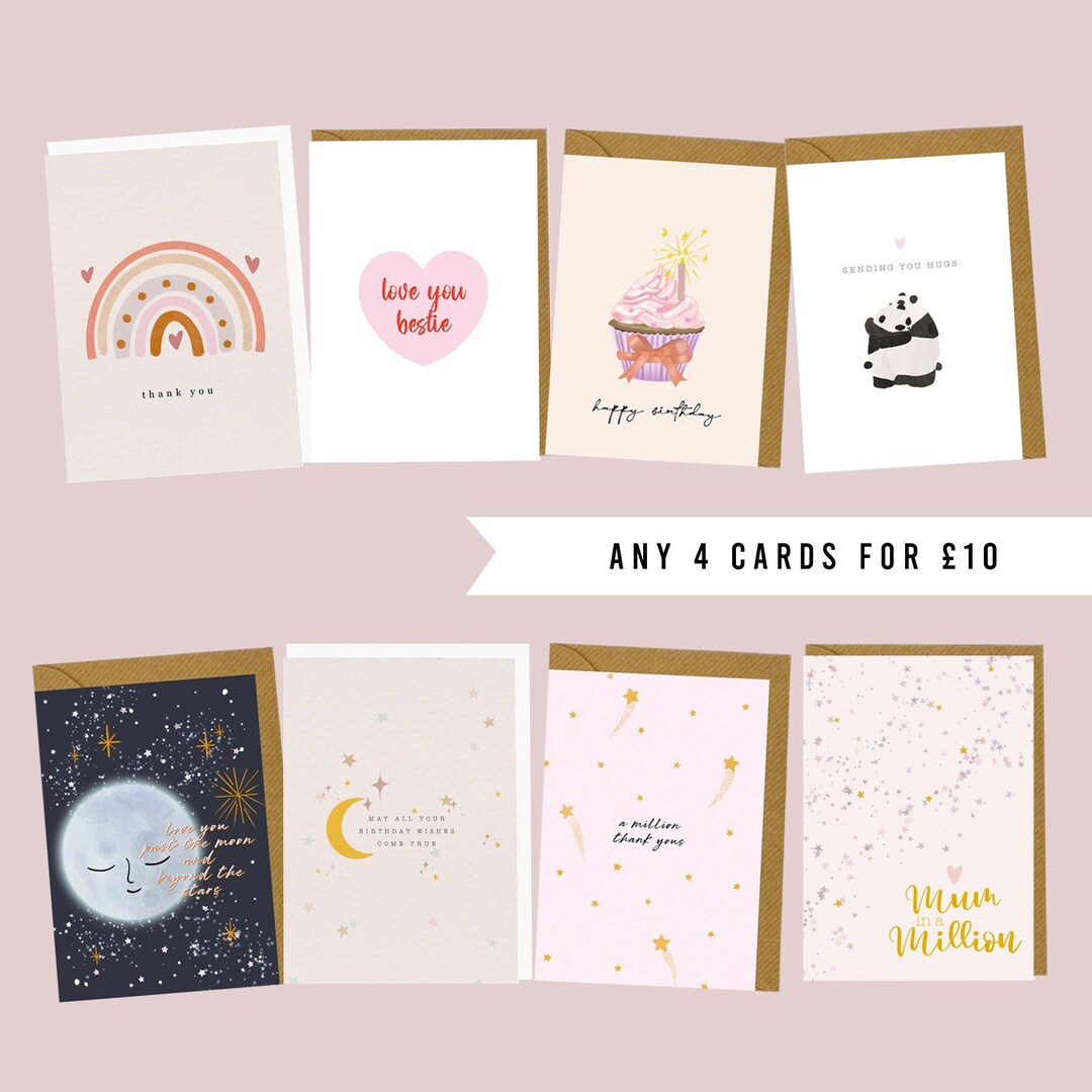 Greeting Card Set. Set of 4 Cards. Greeting Cards Multipack. 4 Card ...