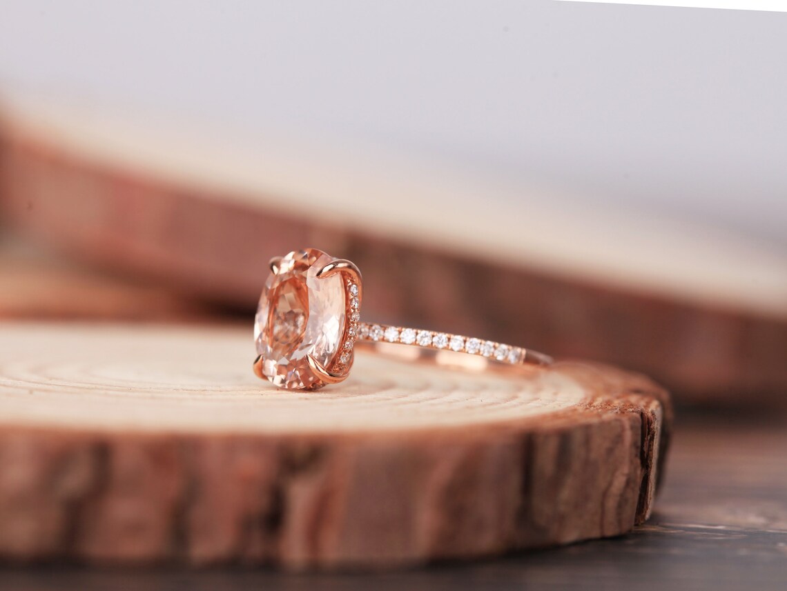 Pink Morganite Engagement Ring 14K Morganite Ring Rose Gold | Etsy