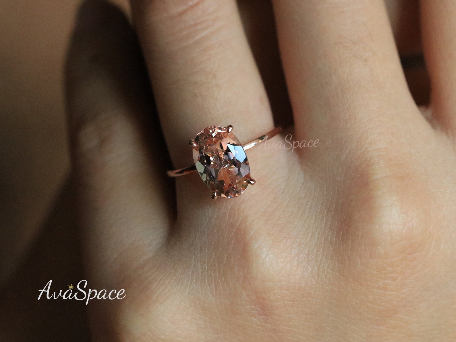 8x12mm Oval Morganite Engagement Ring 14K Rose Gold Unique - Etsy