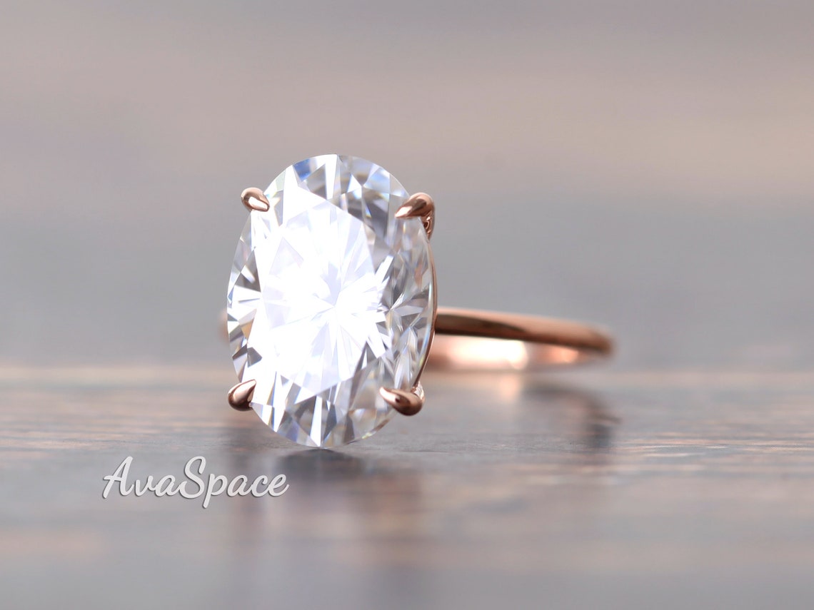 Oval Moissanite Engagement Ring 14K Rose Gold Solitaire - Etsy