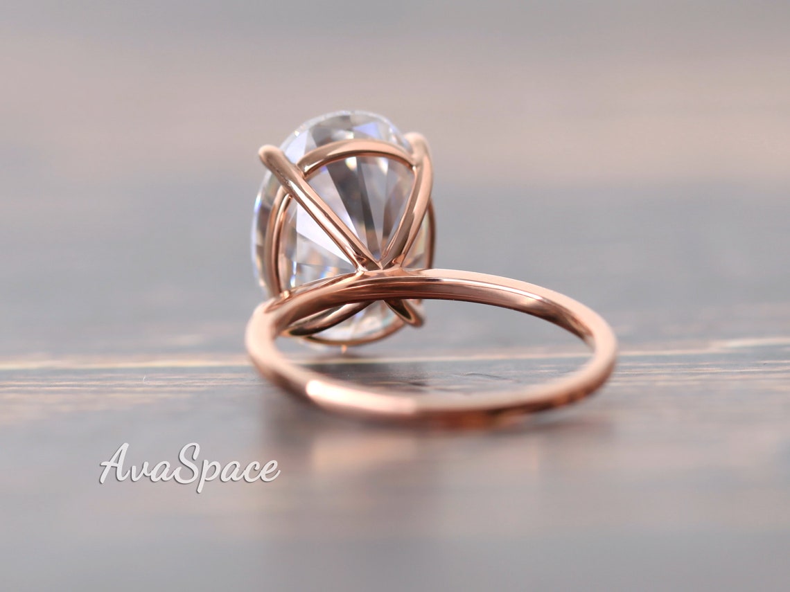 Oval Moissanite Engagement Ring 14K Rose Gold Solitaire - Etsy