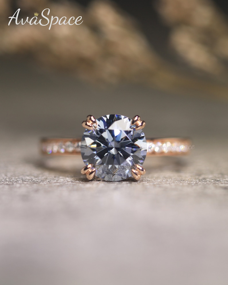 Grey Blue Moissanite Engagement Ring 8mm Round Moissanite Ring - Etsy