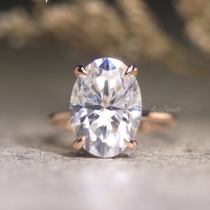 Oval Moissanite Engagement Ring 14K Rose Gold Solitaire - Etsy