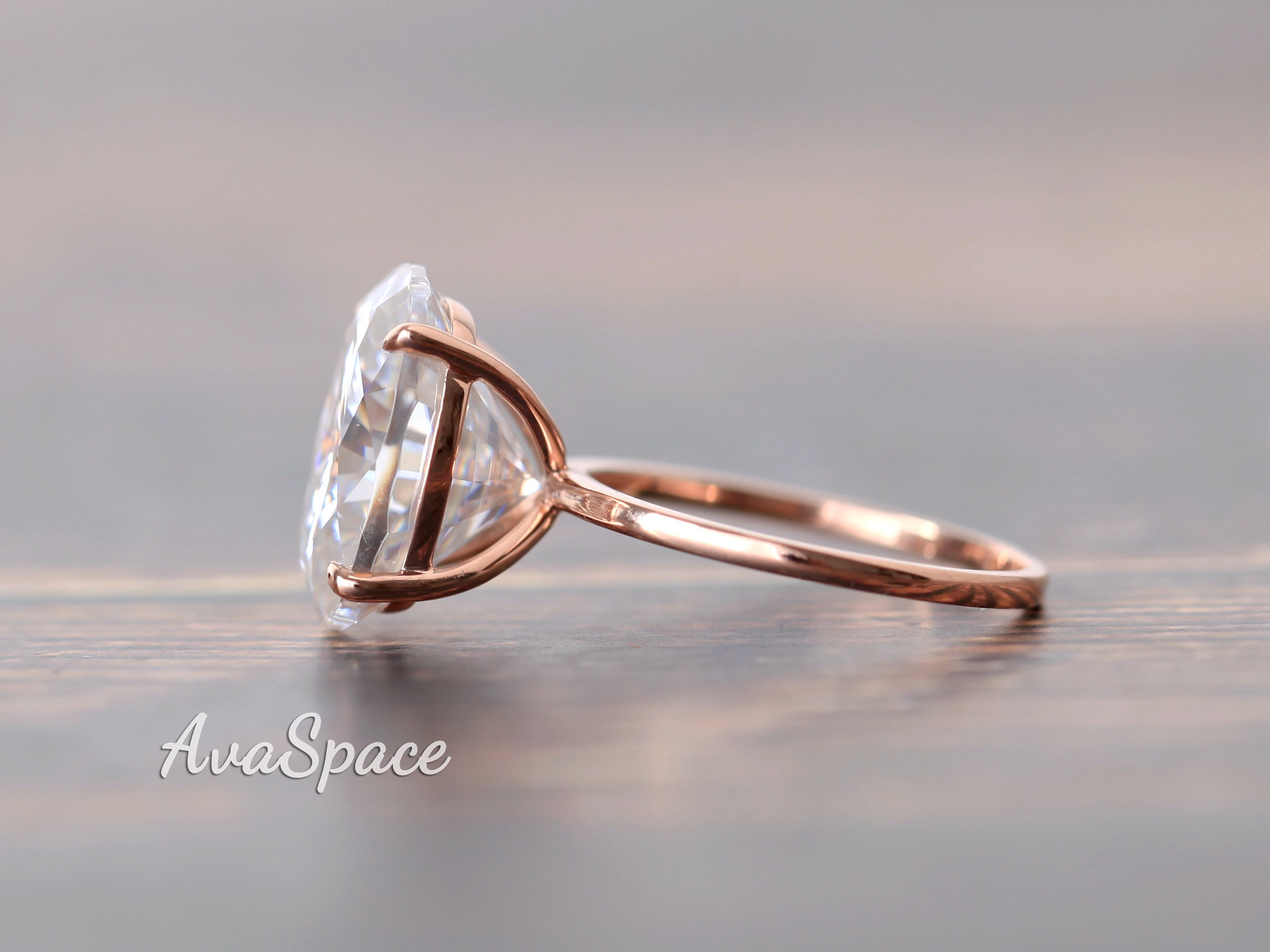 Oval Moissanite Engagement Ring 14K Rose Gold Solitaire - Etsy