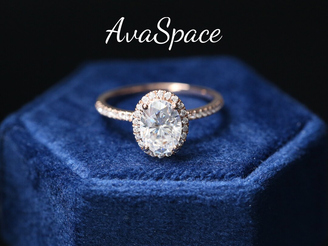 VVS Moissanite Engagement Ring 14K Rose Gold 1.5ct 6x8mm Moissanite ...