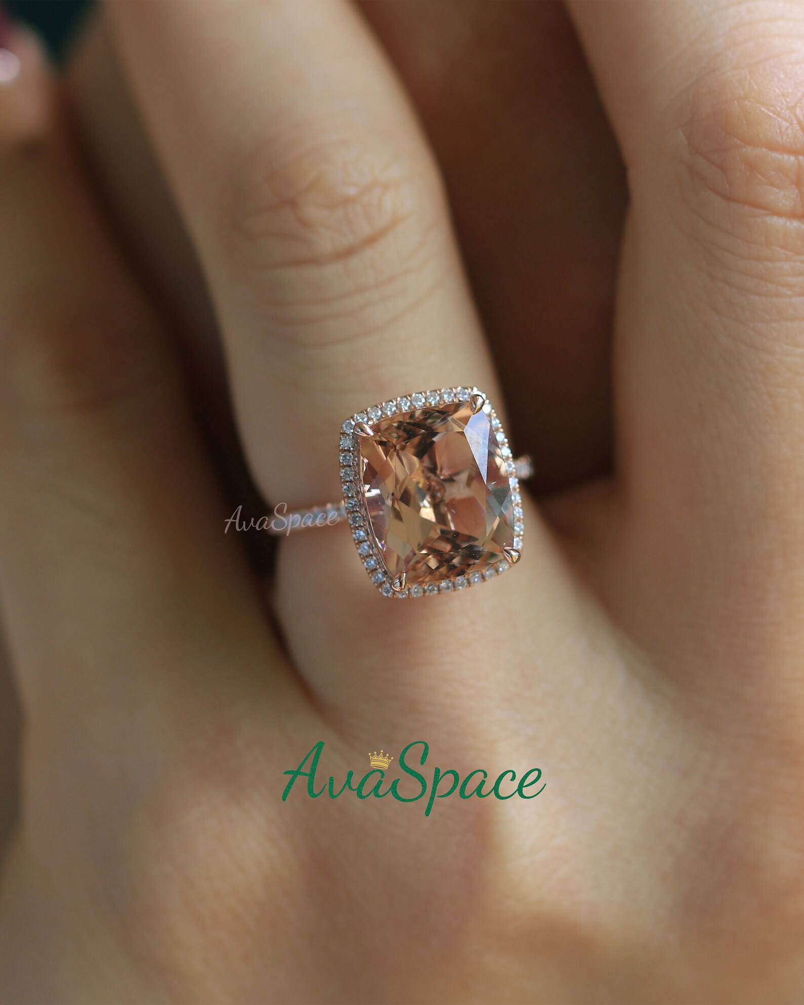 Morganite Engagement Ring Cushion Cut 14K Rose Gold Ring 5.4ct - Etsy