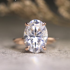 Oval Moissanite Engagement Ring 14K Rose Gold Solitaire - Etsy