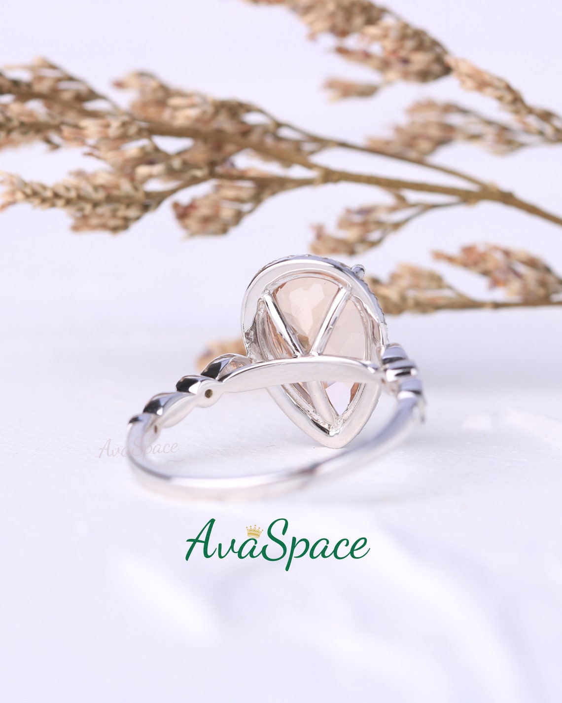 Peachy Morganite Engagement Ring Unique 14K White Gold Ring - Etsy