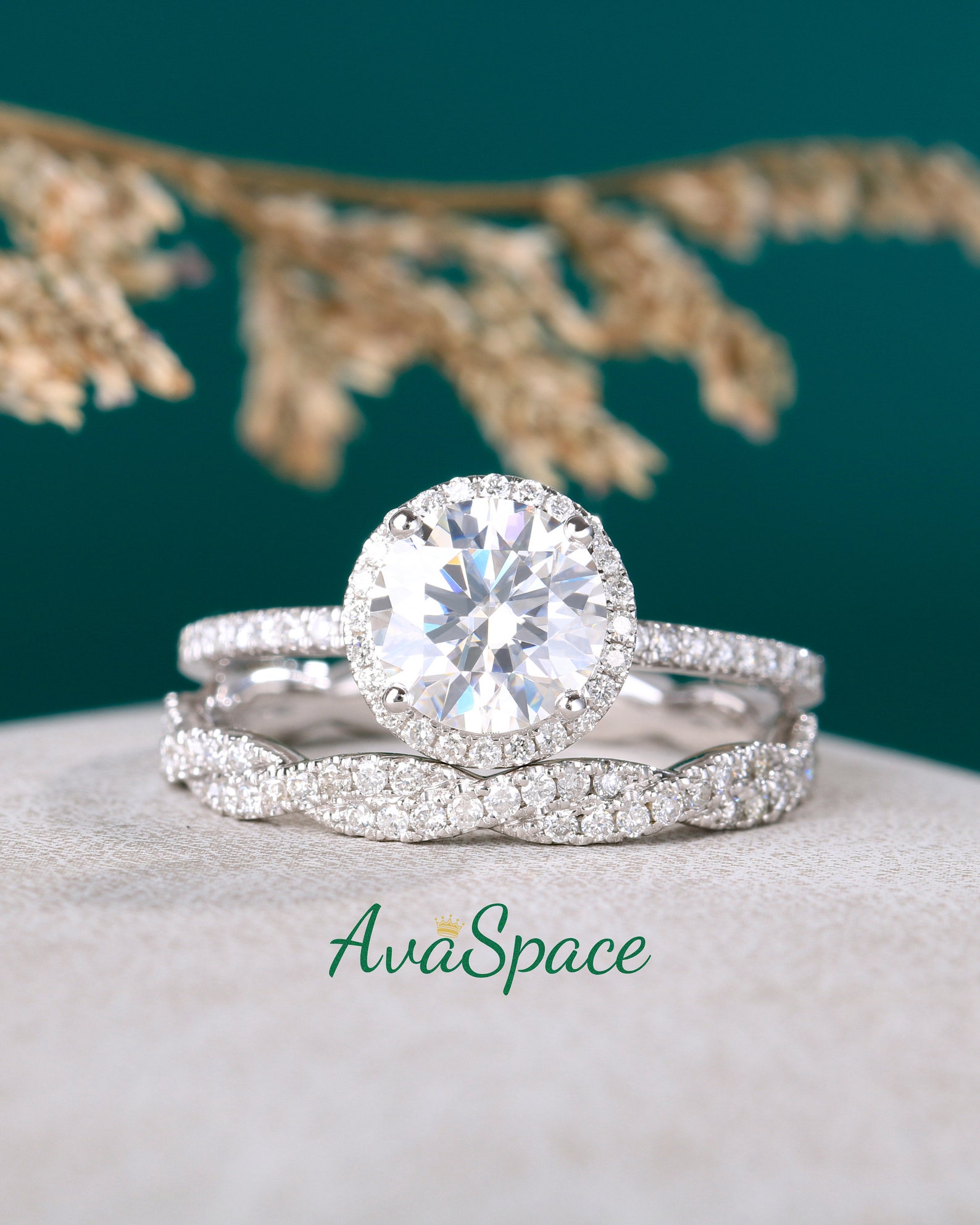 Moissanite Engagement Ring Set White Gold 7mm Moissanite Twist | Etsy