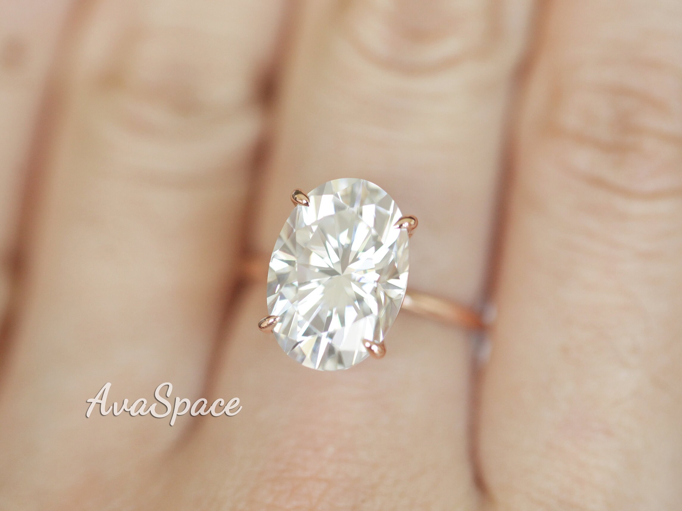 Oval Moissanite Engagement Ring 14K Rose Gold Solitaire - Etsy