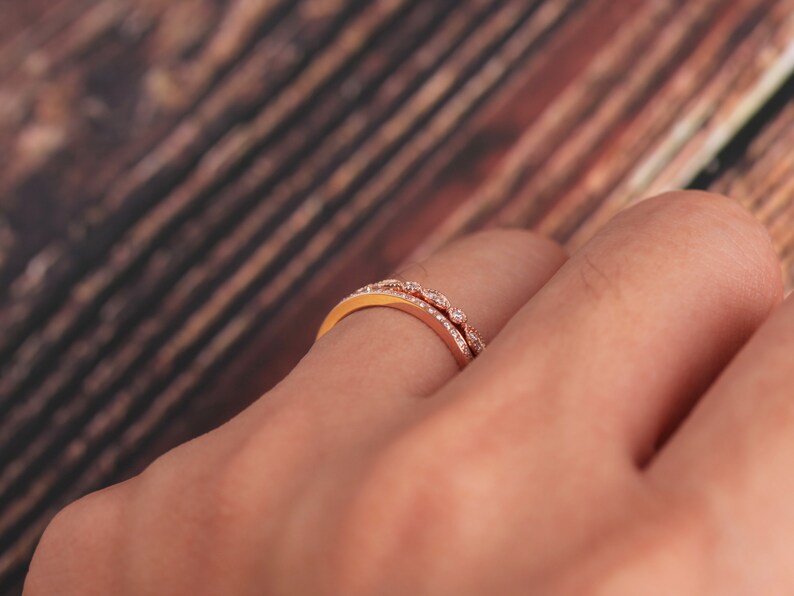 Art Deco Wedding Ring Set 2pcs Diamond 14K Rose Gold Ring - Etsy