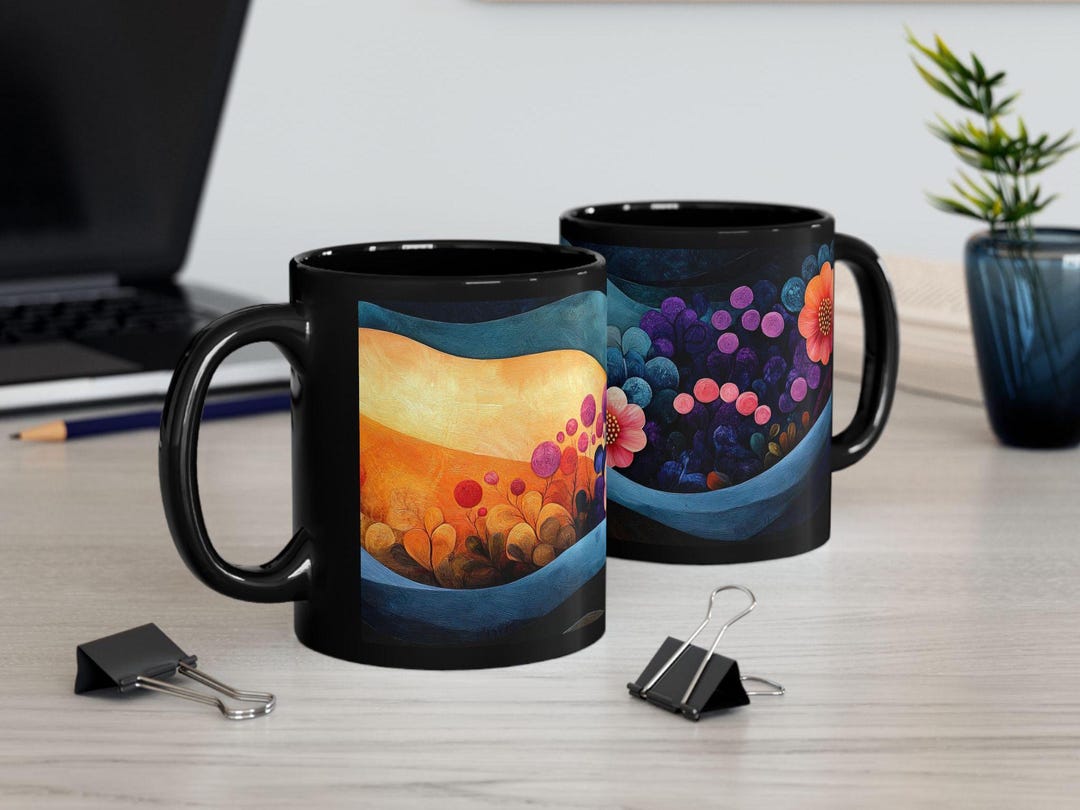 Clarice Cliff Inspired Colorful Elegant Black Coffee Mug | Gift for Mid ...