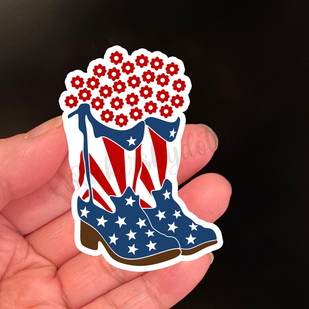 Cowboy Boots American Flag Sticker, Stickers, Vinyl Waterproof Sticker ...