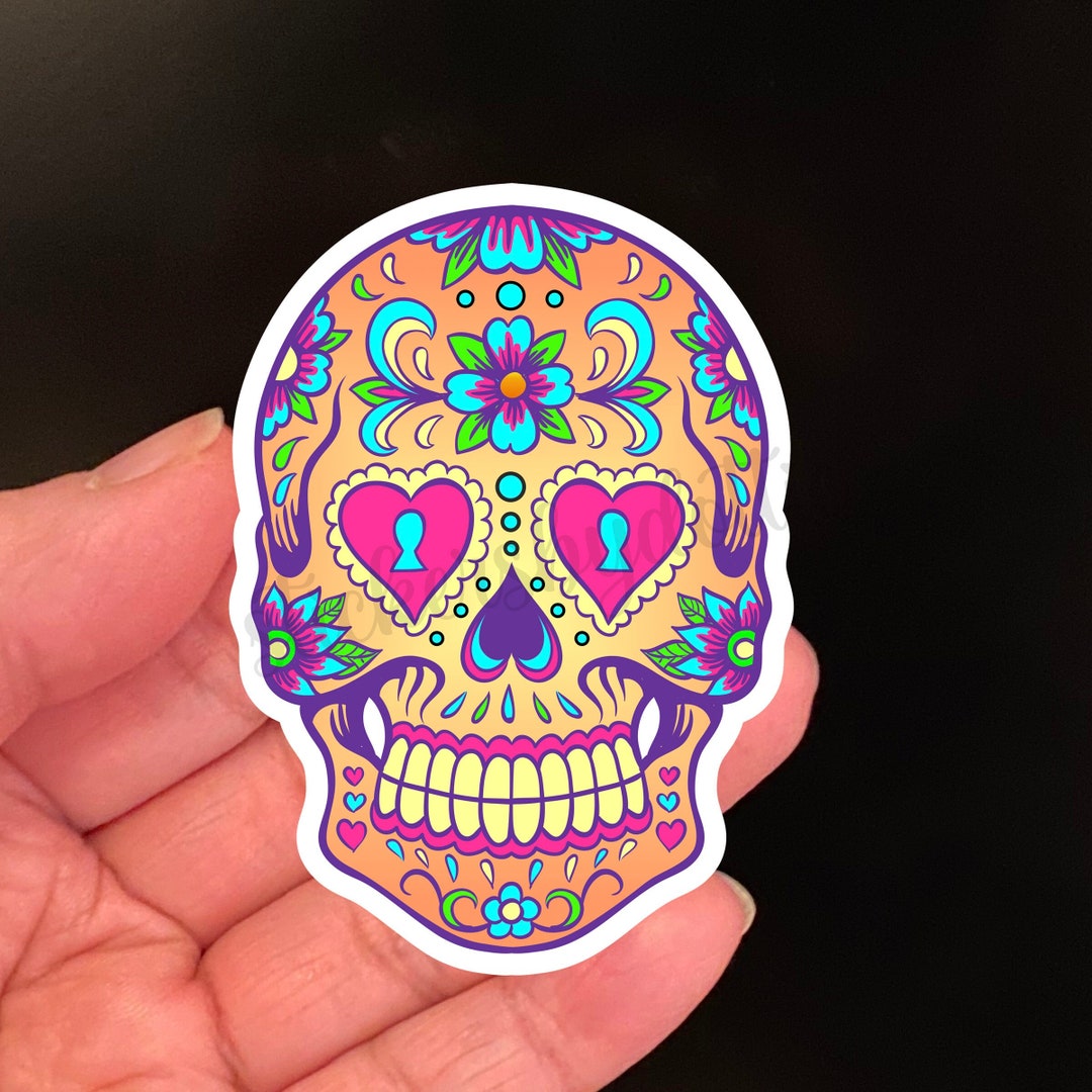 Colorful Sugar Skull, Stickers, Vinyl Waterproof Sticker Decal, Back to ...