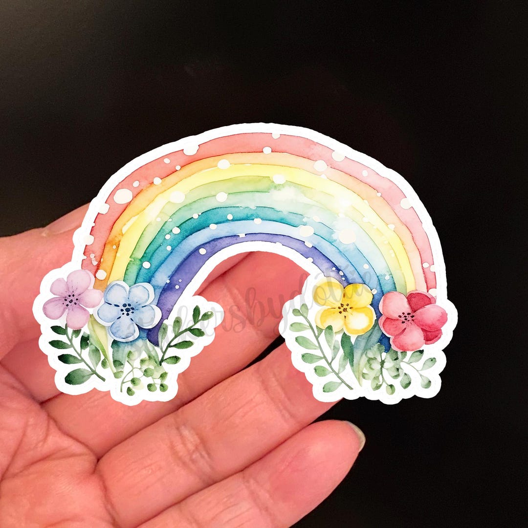 WATERCOLOR RAINBOW Sticker With Flowers | Inspirational Vinyl Decal for ...