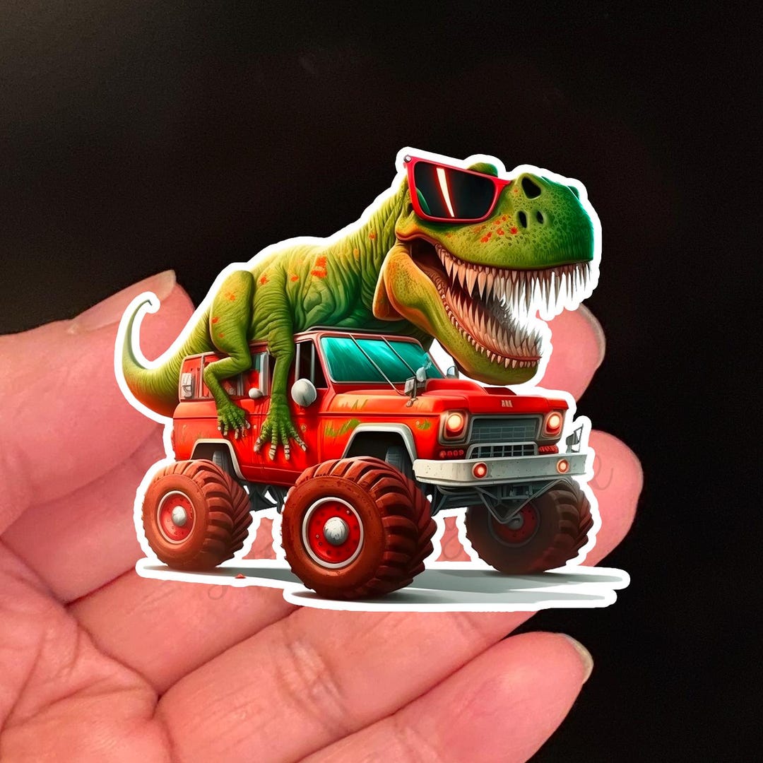 T-REX Dinosaur Monster Truck Vinyl Sticker, Fun Stickers, Back to ...