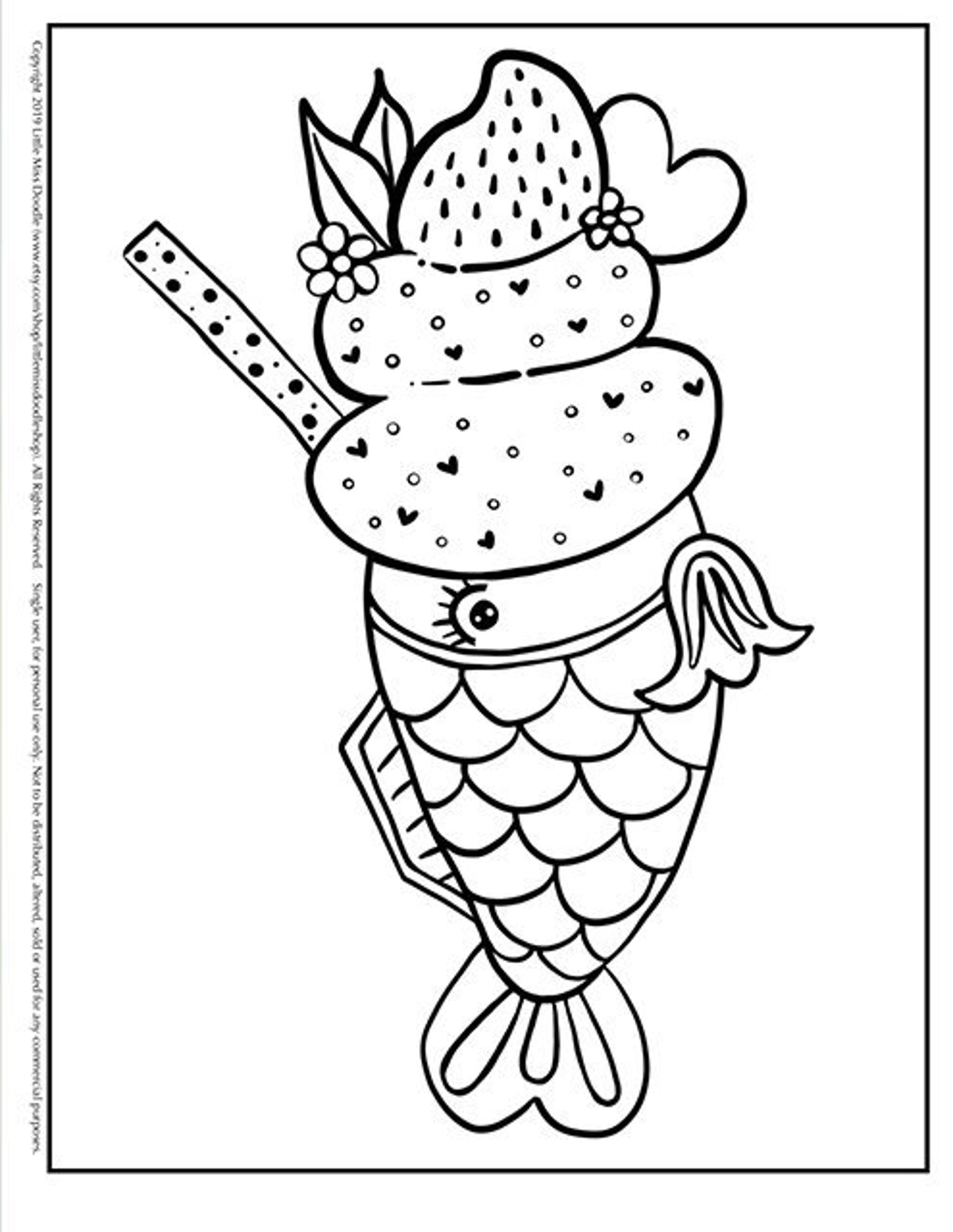 Winking Ah-boong Goldfish Waffle Cone Ice Cream Doodle Printable Cute ...