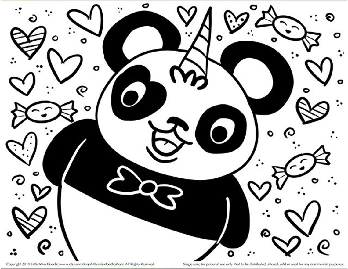 Pandacorn Doodle Printable Cute Kawaii Coloring Page for Kids and ...