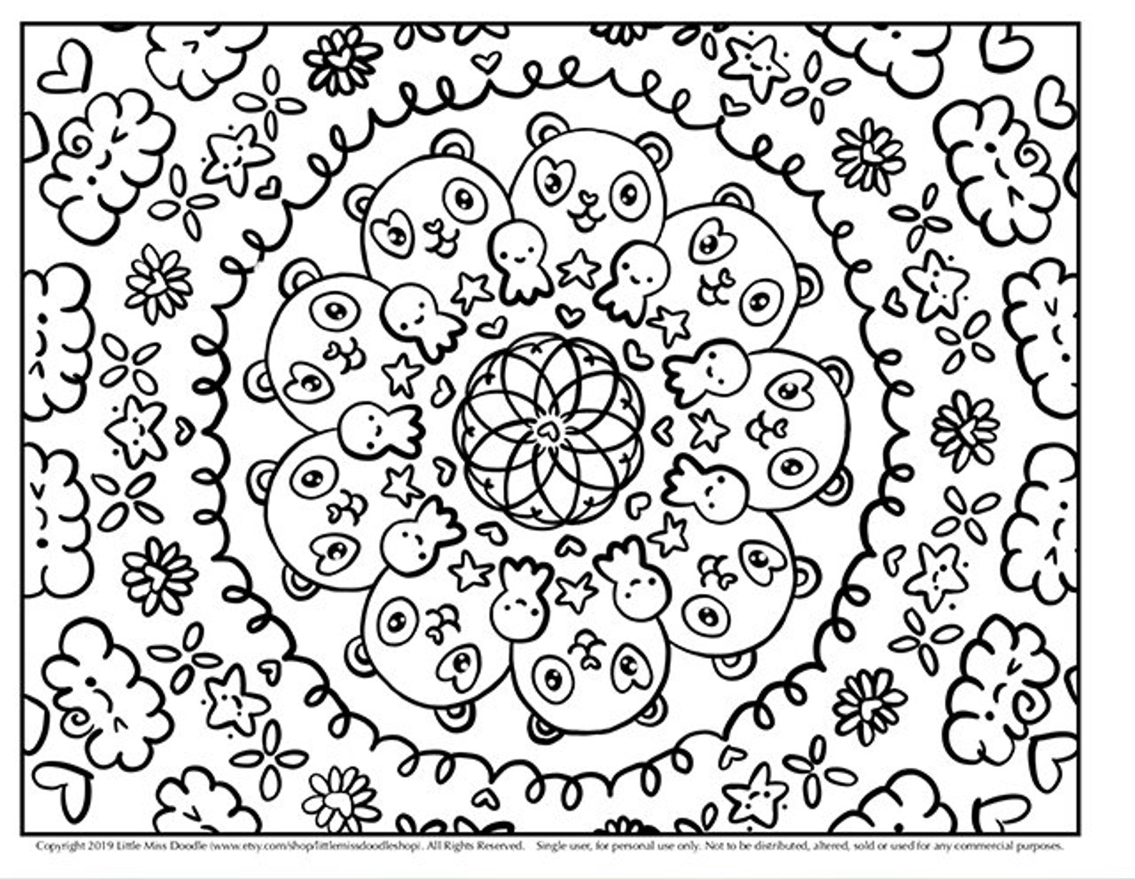 Pandacorn Mandala Doodle Printable Cute Kawaii Coloring Page for Kids ...