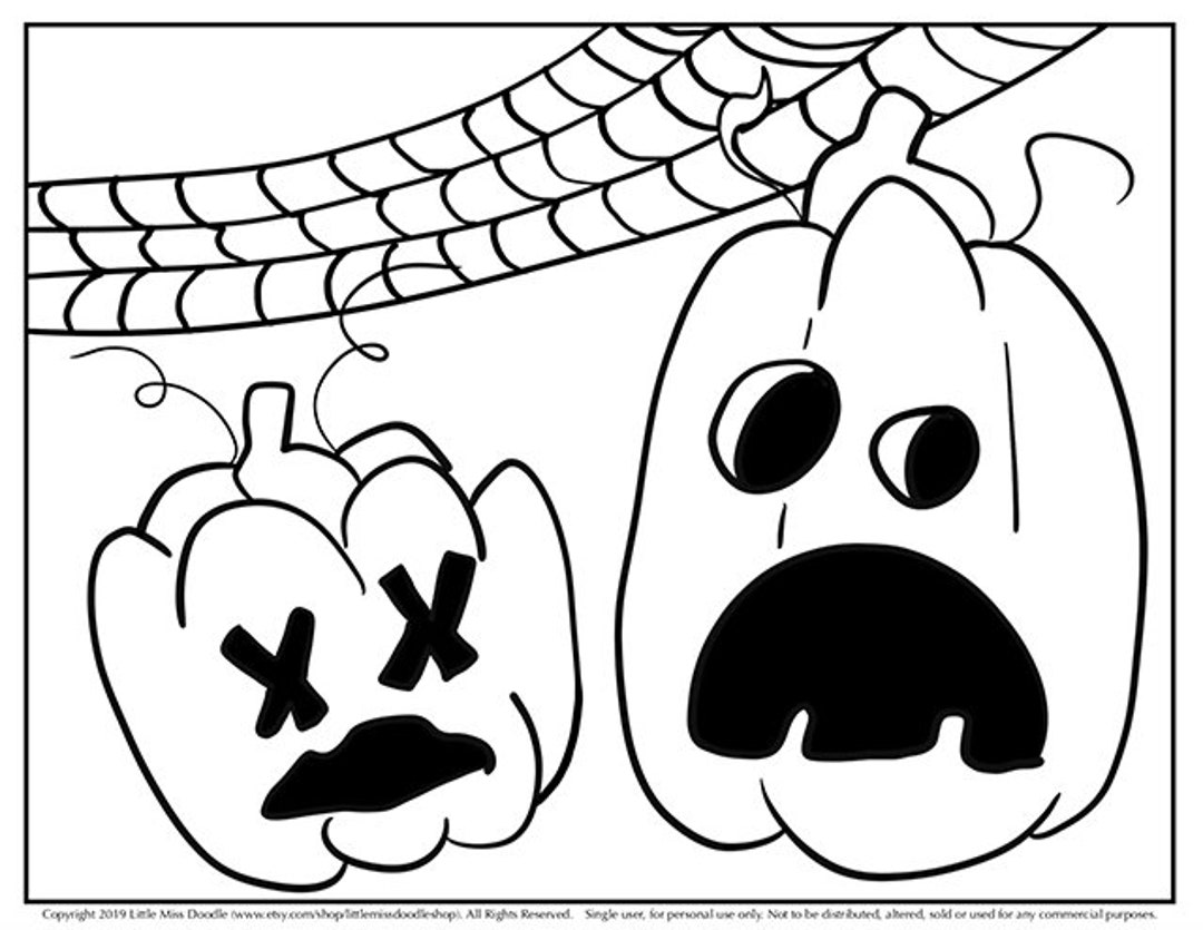 Halloween Pumpkins Doodle Printable Cute Kawaii Coloring Page for Kids ...