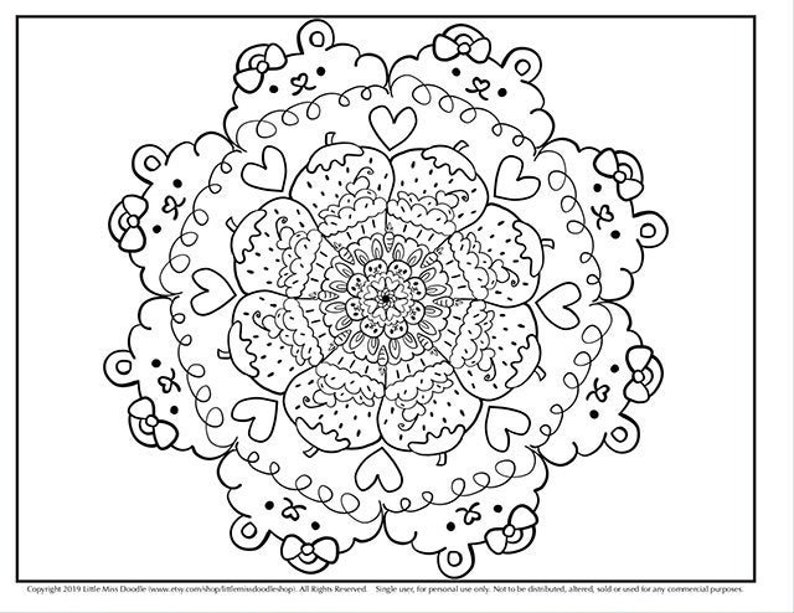 Strawberries and Fluff Doodle Printable Cute Kawaii Coloring Page for ...