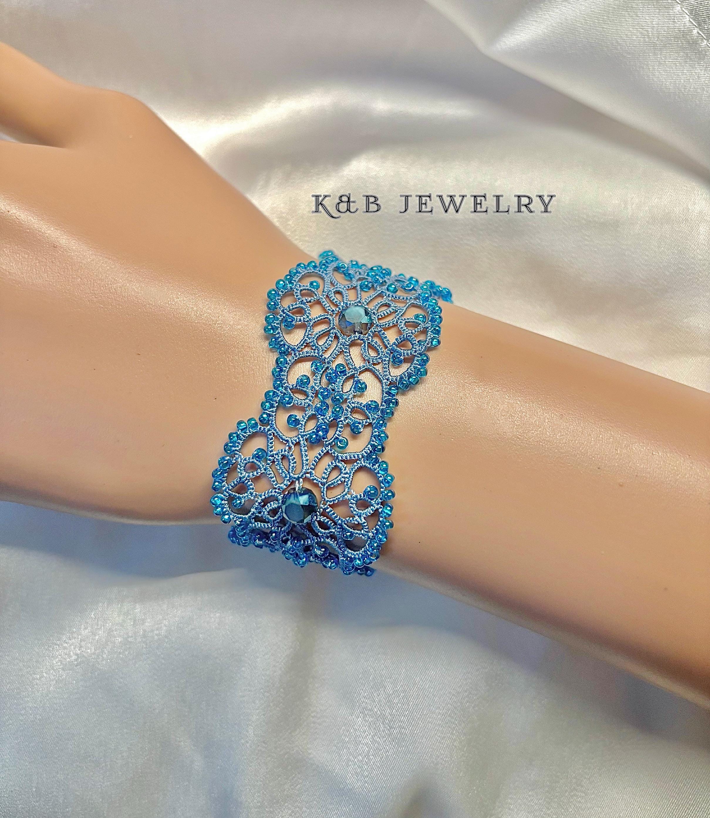 Crystal Blue Tatted Lace Bracelet, Gift for Her, Handmade - Etsy
