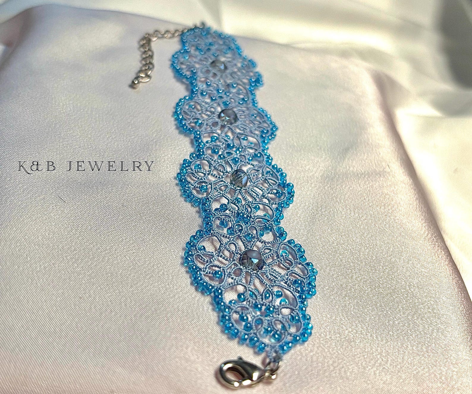 Crystal Blue Tatted Lace Bracelet, Gift for Her, Handmade - Etsy