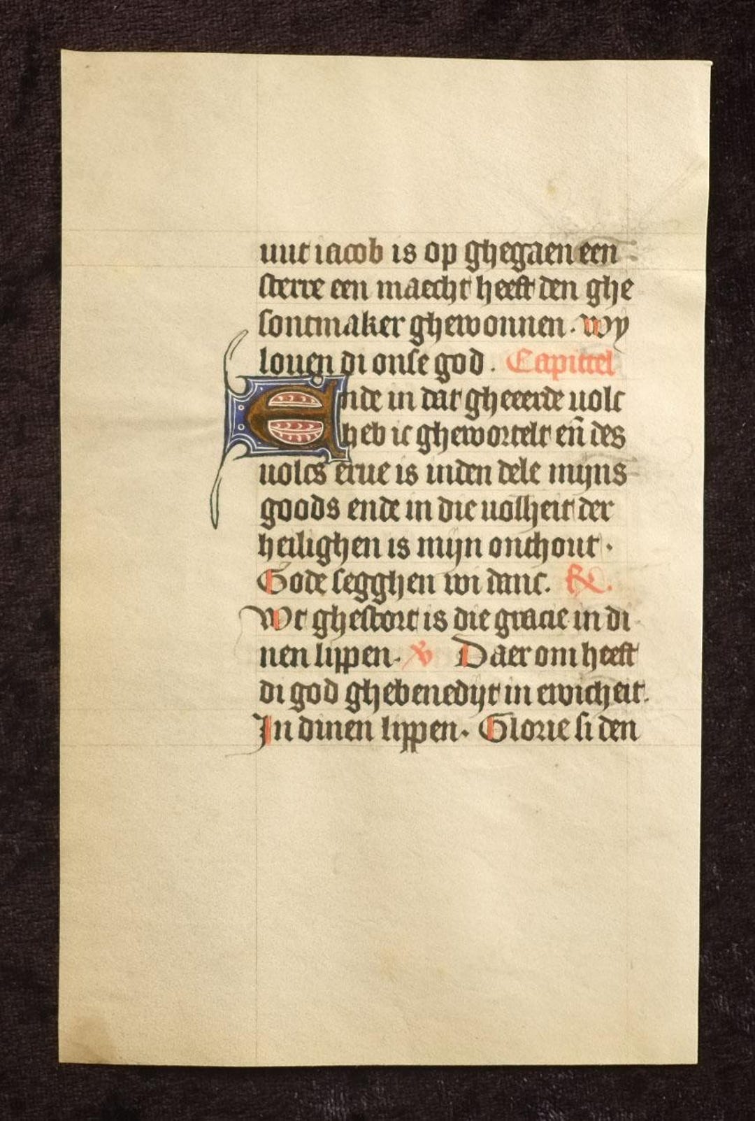 15th Century Dutch Manuscript Leaf on Vellum. With Initials Frame in ...