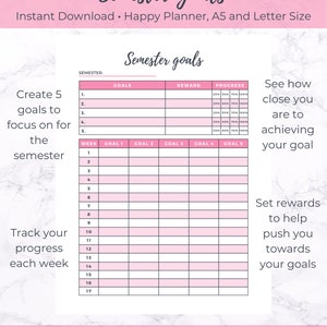 Semester Goals Printable, School Planner, Student Printable, Student ...