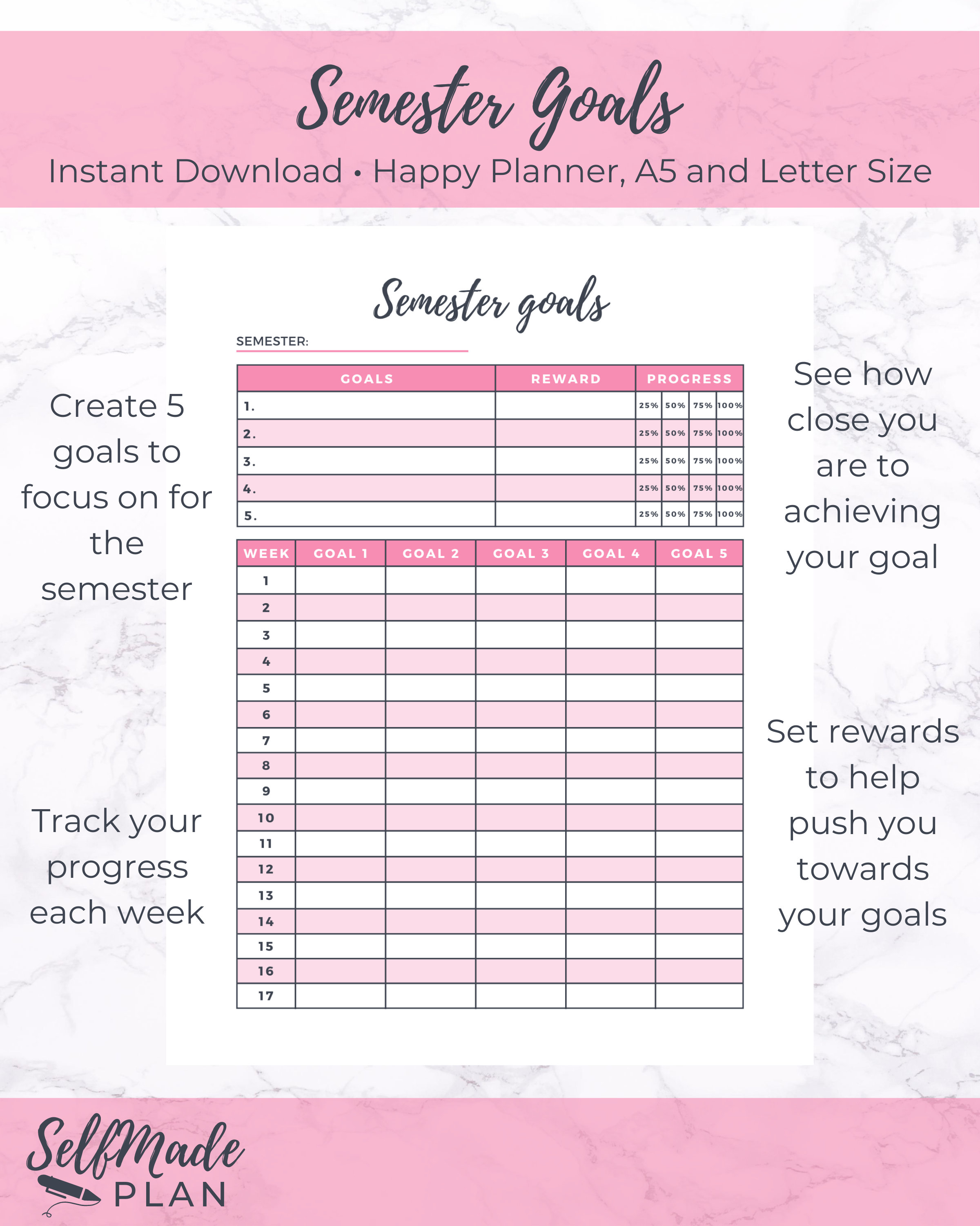 Semester Goals Printable, School Planner, Student Printable, Student ...
