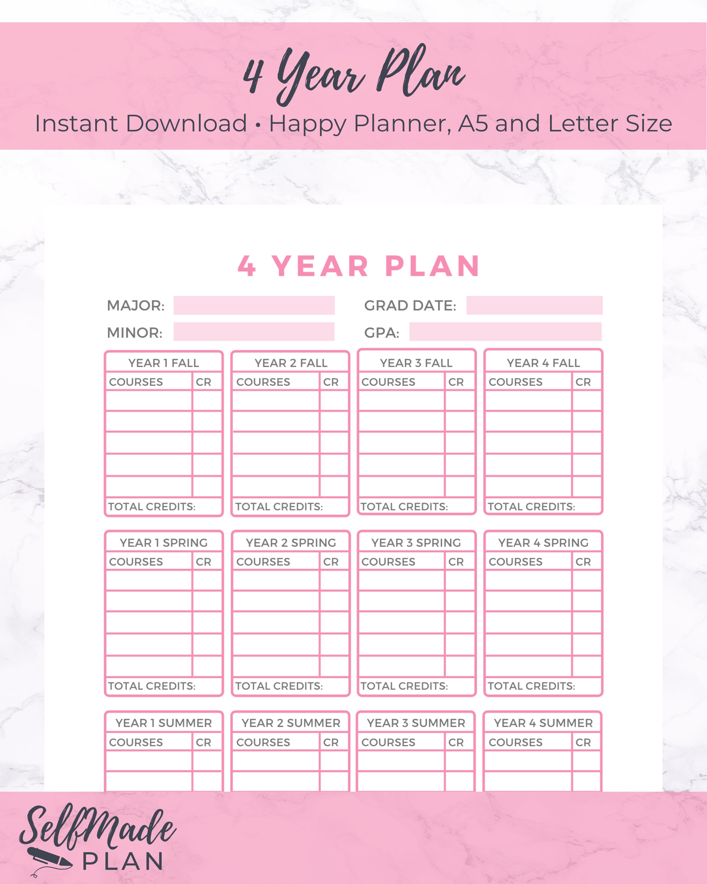 College 4 Year Plan, College Class Organizer, College Organization ...