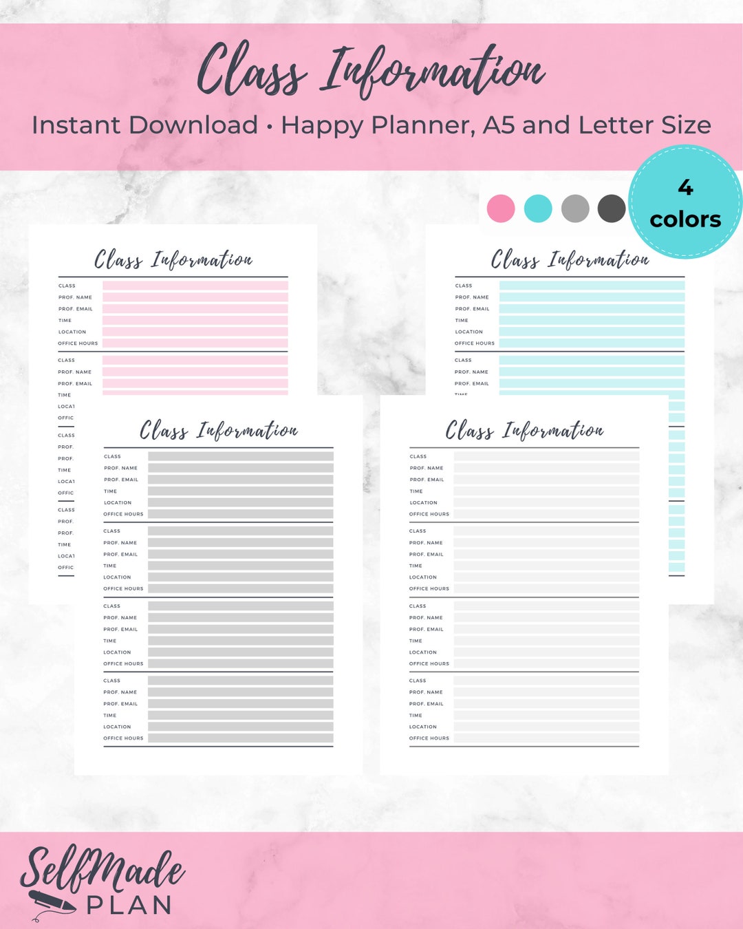 Class Information Printable, School Planner, Student Printable, Student ...