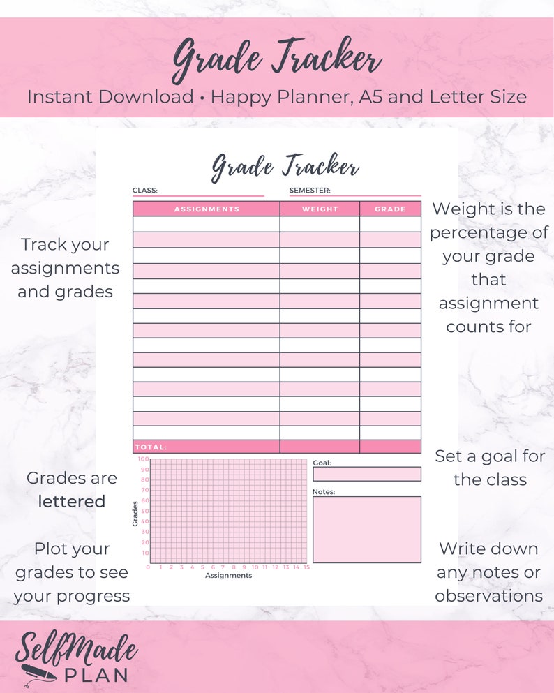 Student Grade Tracker Printable School Planner Bullet - Etsy