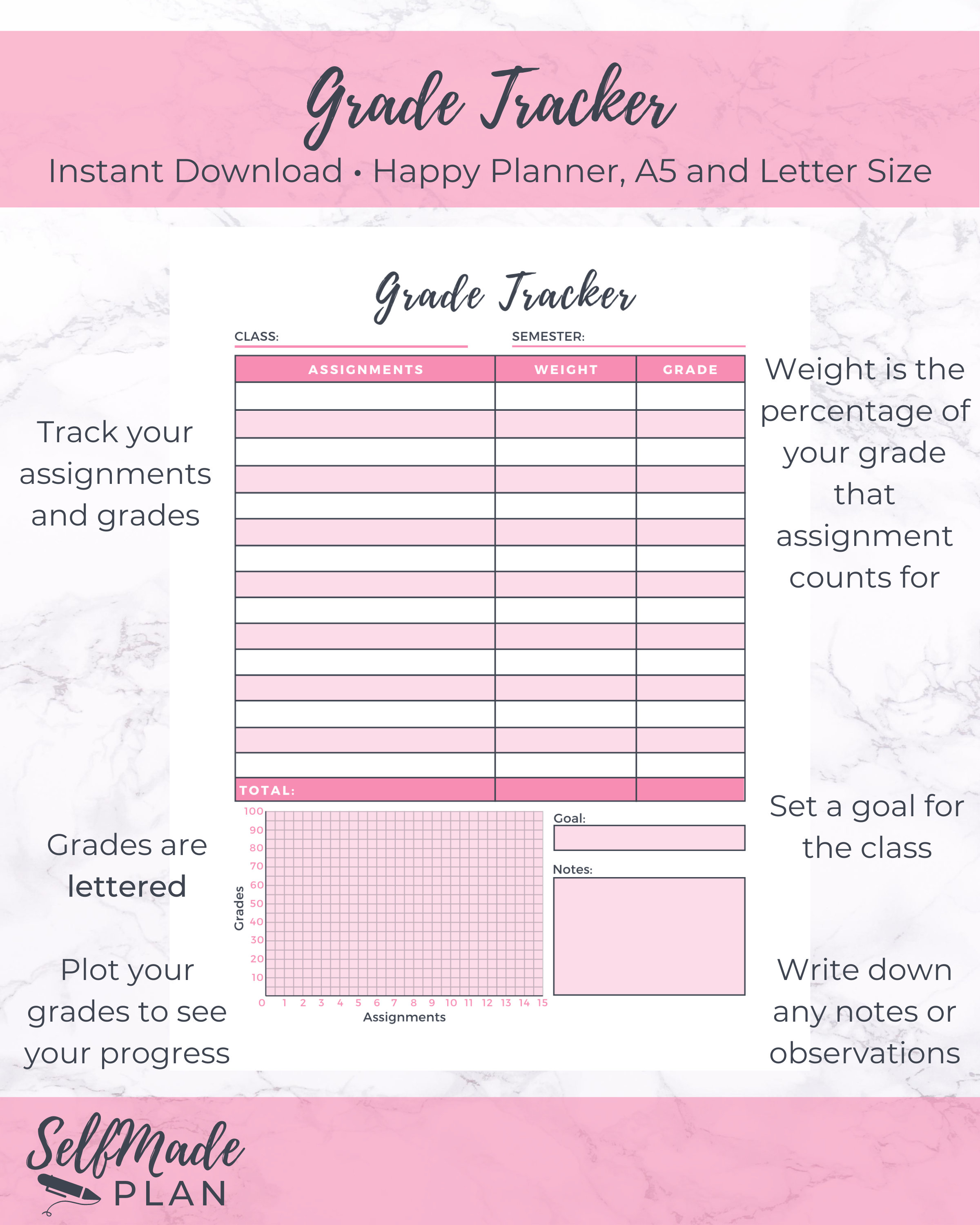 Student Grade Tracker Printable School Planner Bullet - Etsy