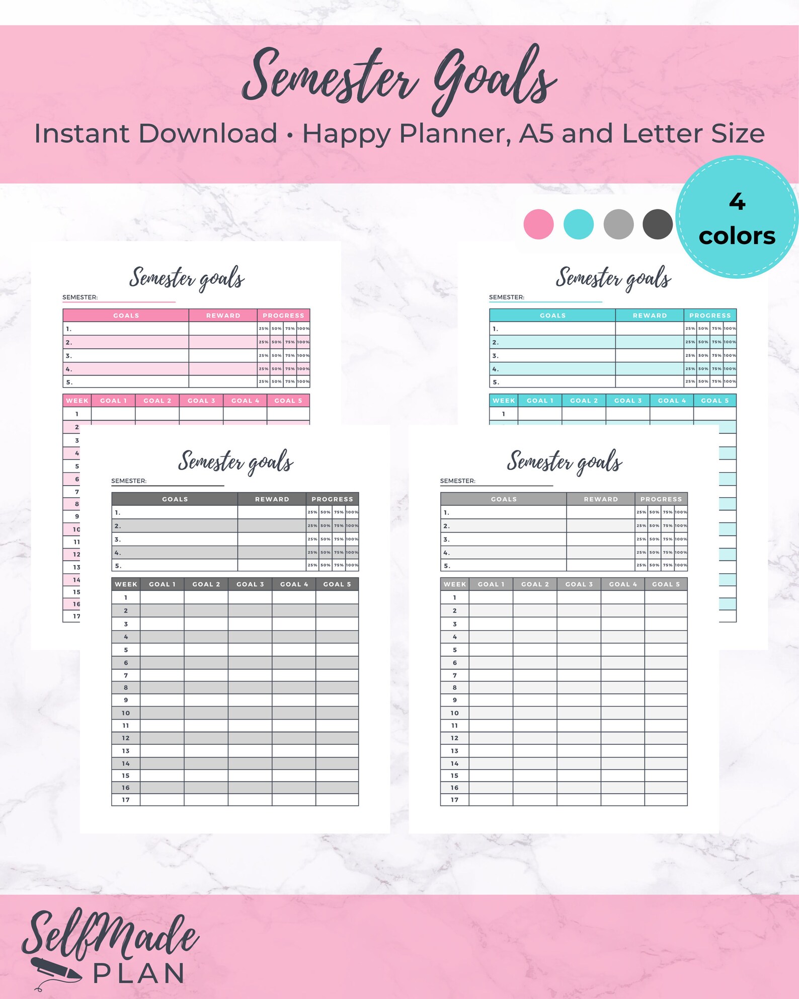 Semester Goals Printable, School Planner, Student Printable, Student ...