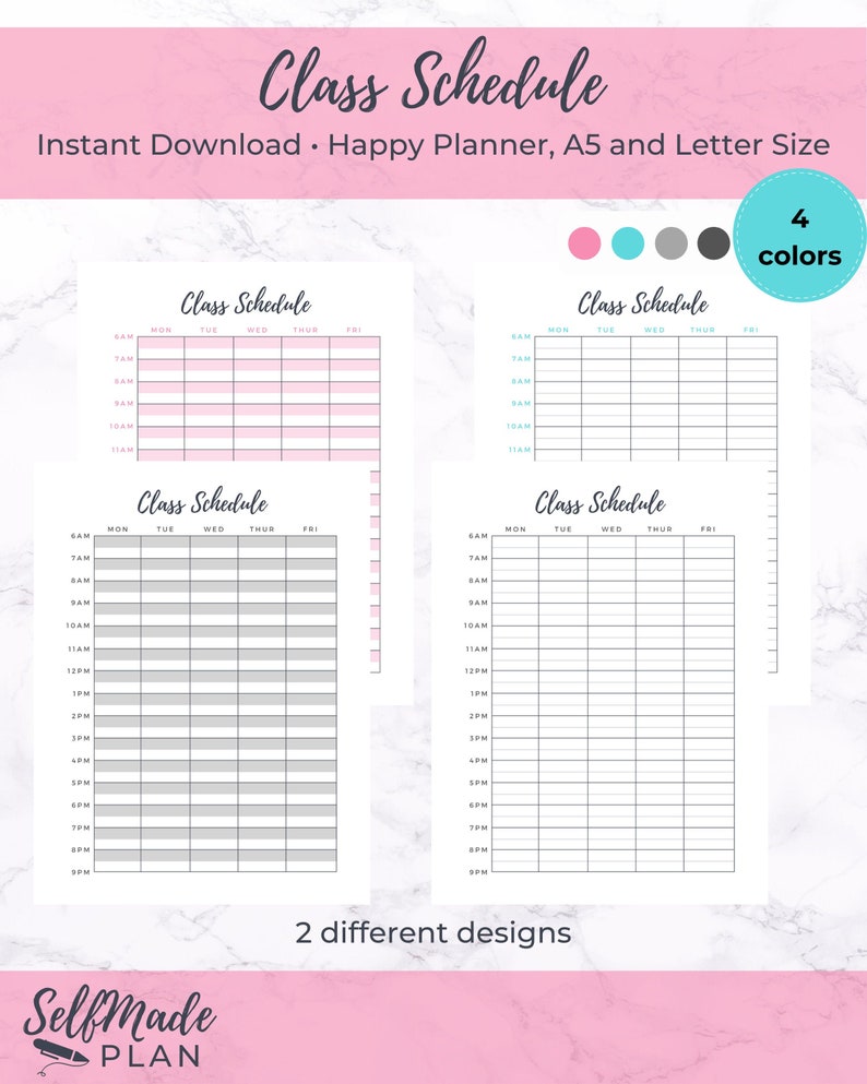 Student Class Schedule Printable School Schedule Printable | Etsy