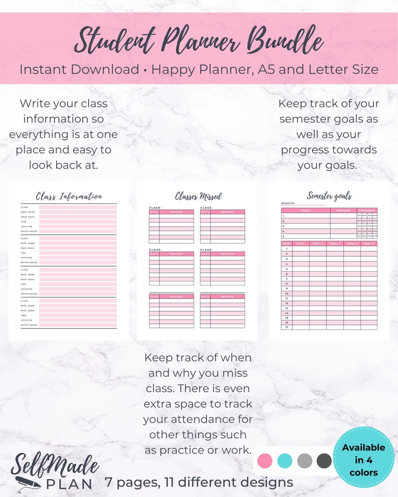 Student Planner Bundle Printable, School Planner, Bullet Journal ...