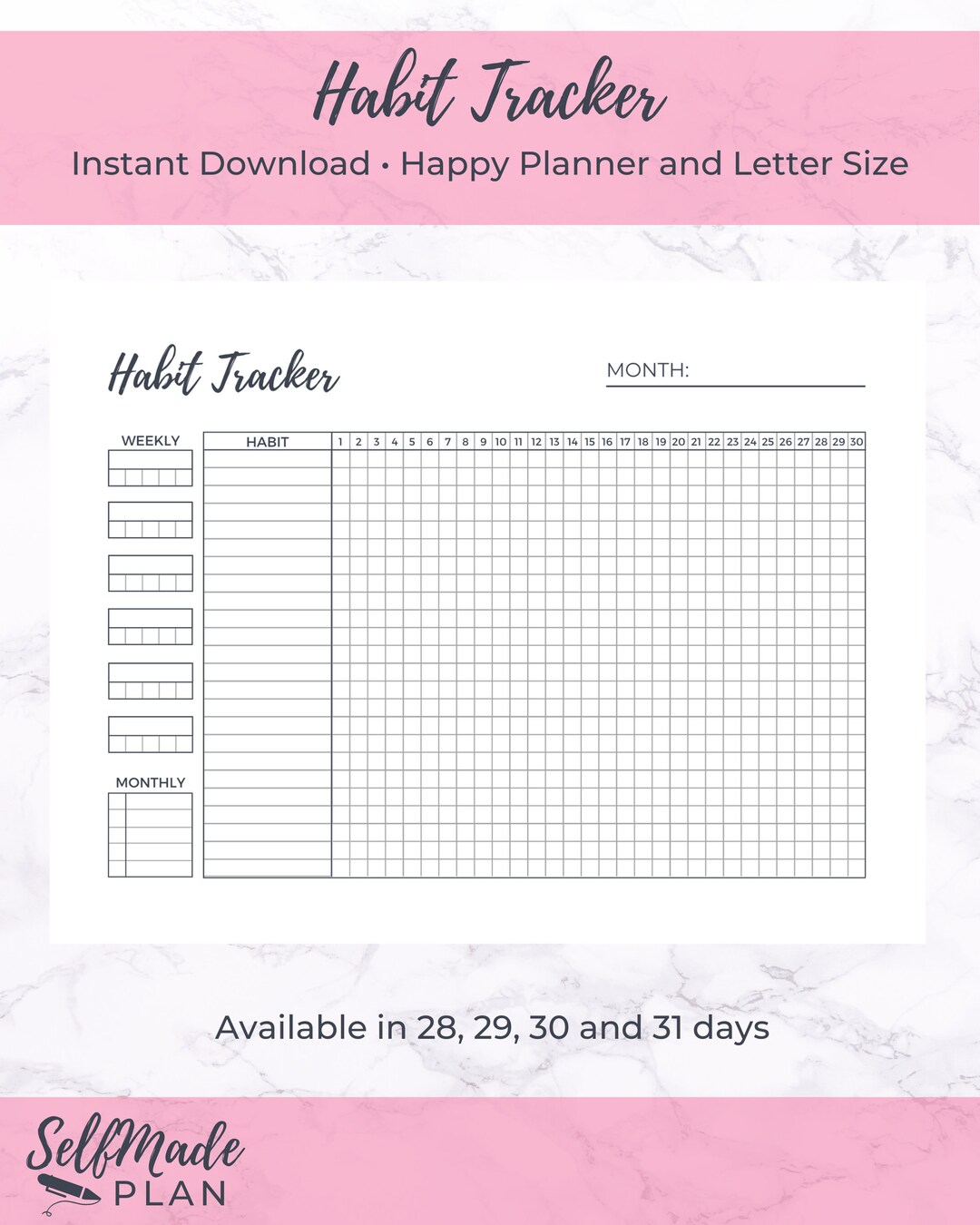Habit Tracker Printable Monthly Weekly Daily Planner - Etsy